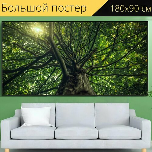 Большой постер "Дерево, листья, лес" 180 x 90 см. для интерьера