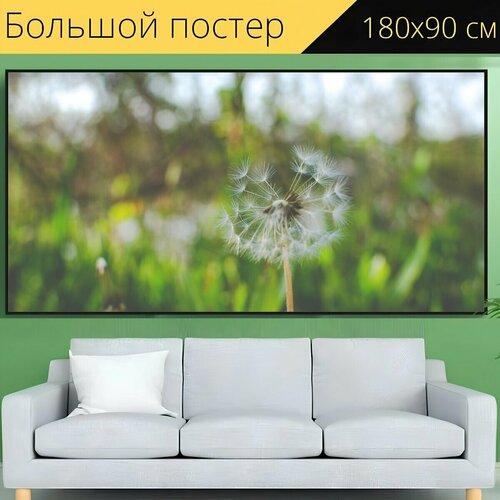 Большой постер "Одуванчик, цветок, природа" 180 x 90 см. для интерьера
