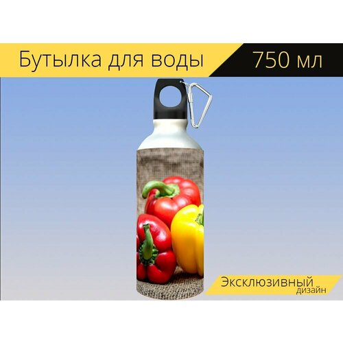 Бутылка фляга для воды "Колокол, перец, красный" 750 мл. с карабином и принтом