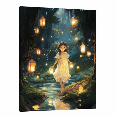 Интерьерная картина 50х70 "Девочка с фонариками"