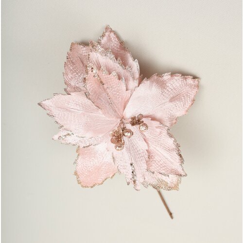 Цветок искусственный декоративный новогодний, d 29 см, цвет розовый