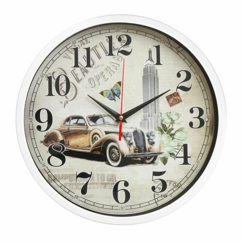 Часы настенные, серия: Интерьер, "Машина", плавный ход, диаметр 30 см, белые