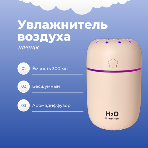 Ультразвуковой увлажнитель воздуха / ночник ABC для дома и автомобиля (розовый)