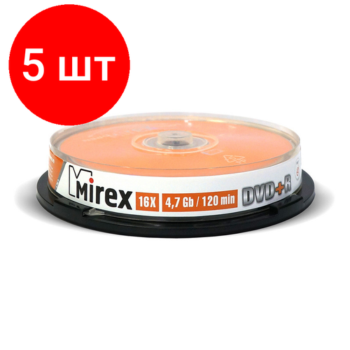 Комплект 5 упаковок, Носители информации DVD+R, 16x, Mirex, Cake/10, UL130013A1L