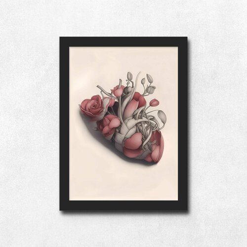 Постер "Сердце - цветок", ламинированный, А4, анатомический плакат