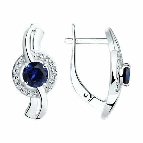 Серьги Diamond Prime, серебро, 925 проба, родирование, сапфир синтетический, фианит, синий