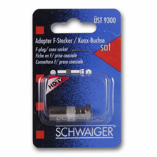 Переходник F-plug/Coax-jack для SAT кабеля UST9300-221 серебристый 1шт, Schwaiger