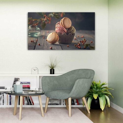 Картина на холсте 60x110 LinxOne "Ягоды доски макарон печенье" интерьерная для дома / на стену / на кухню / с подрамником