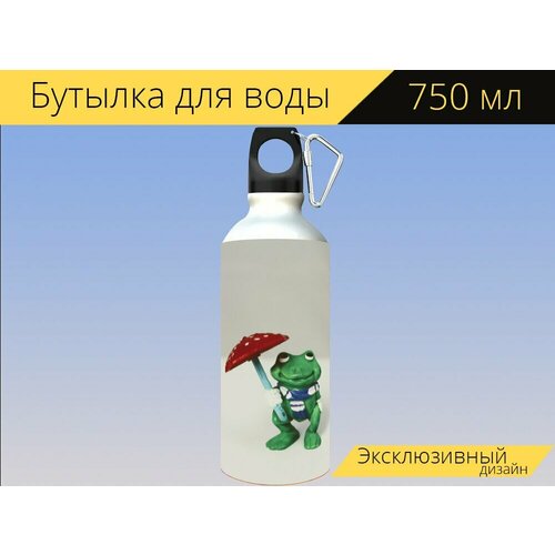 Бутылка фляга для воды "Синоптики, зеленый, лягушка" 750 мл. с карабином и принтом
