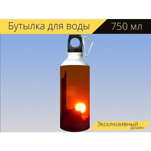 Бутылка фляга для воды "Солнце, светящийся, огненный шар" 750 мл. с карабином и принтом