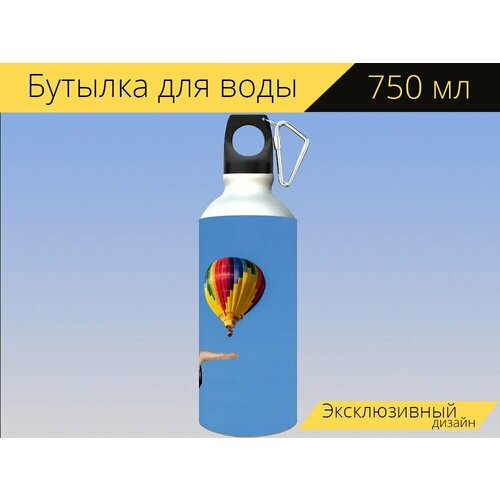 Бутылка фляга для воды "Запуск, воздушный шар, маркетинг" 750 мл. с карабином и принтом