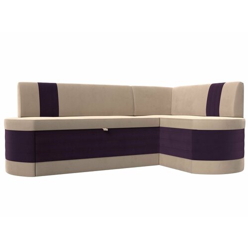 Кухонный угловой диван Токио правый угол, Велюр бежевый и фиолетовый