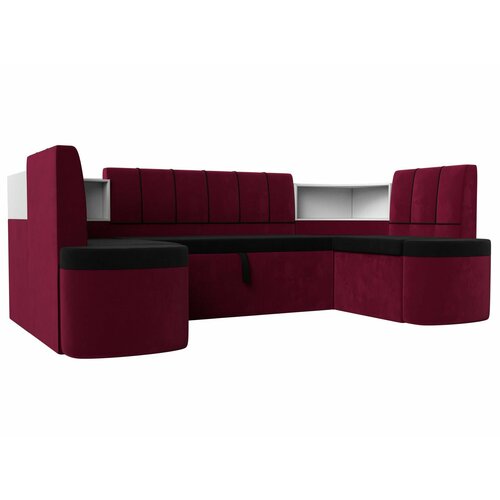 П-образный диван Тефида, Микровельвет черный и бордовый