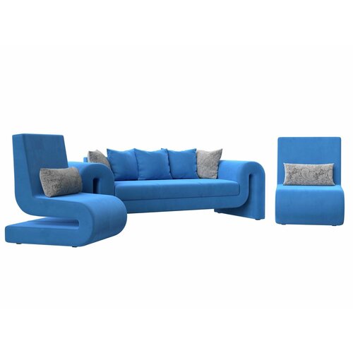 Набор Волна-1 (диван, 2 кресла), Велюр голубой