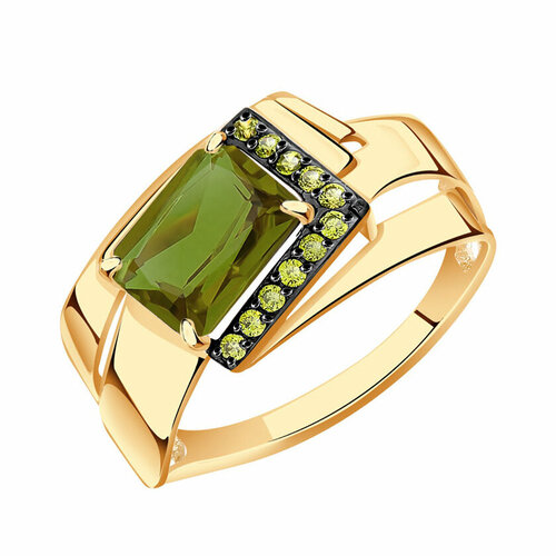 Кольцо Яхонт, золото, 585 проба, фианит, турмалин синтетический, размер 17, зеленый