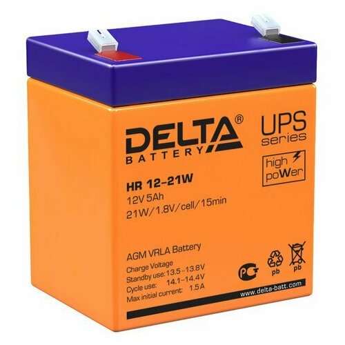 Аккумуляторная батарея для ИБП любых торговых марок, 12 В, 5 Ач, 90х70х101 мм, DELTA, HR 12-21 W