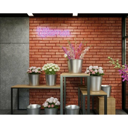 Неоновая вывеска, декоративный светильник цветы 52х22см / фиолетовый