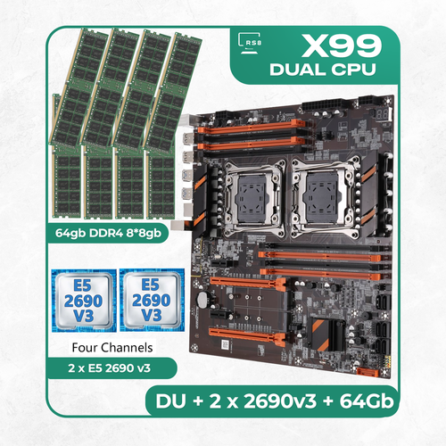 Комплект материнской платы X99: ZX-DU99D4 + 2 x Xeon E5 2690v3 + DDR4 64Гб 8х8Гб