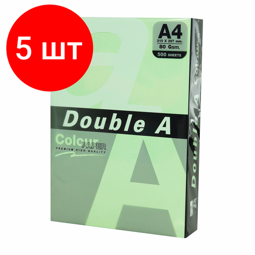Комплект 5 шт, Бумага цветная DOUBLE A, А4, 80 г/м2, 500 л, пастель, зеленая