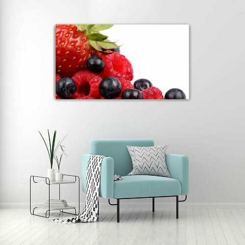 Картина на холсте 60x110 LinxOne "Ягоды клубника малина черника" интерьерная для дома / на стену / на кухню / с подрамником