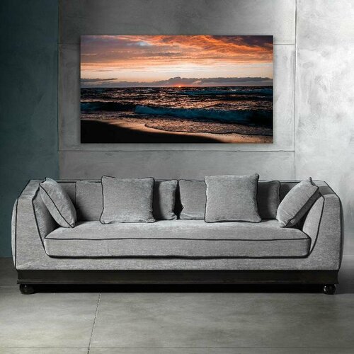 Картина на холсте 60x110 LinxOne "Море закат волны" интерьерная для дома / на стену / на кухню / с подрамником