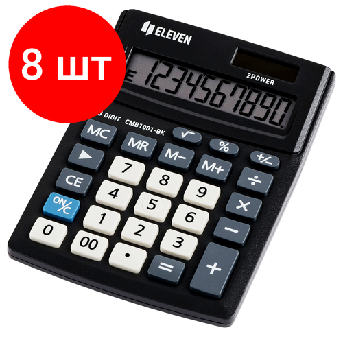 Комплект 8 шт, Калькулятор настольный Eleven Business Line CMB1001-BK, 10 разрядов, двойное питание, 102*137*31мм, черный