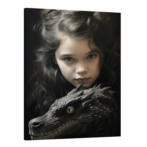 Интерьерная картина 50х70 "Дракон и девочка"