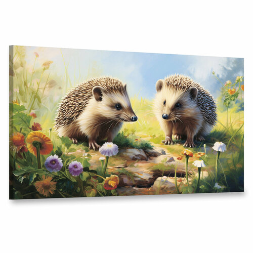 Интерьерная картина 100х60 "Ежик и друзья"