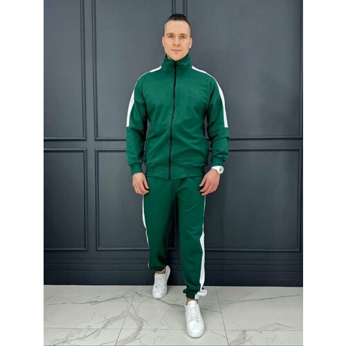 Костюм спортивный Jools Fashion летний спортивный с олимпийкой и джоггерами, размер 50, белый, зеленый