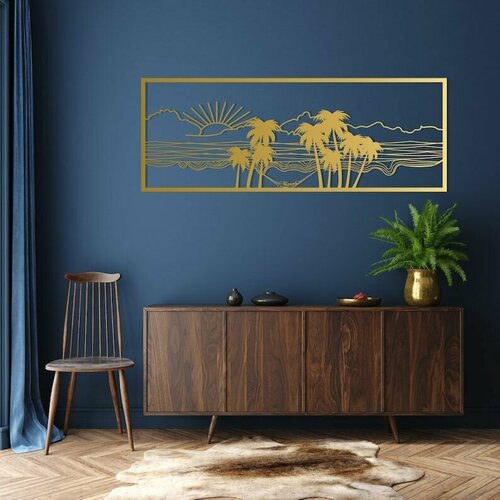 Декоративное панно деревянное, Остров пальм (матовое золото)