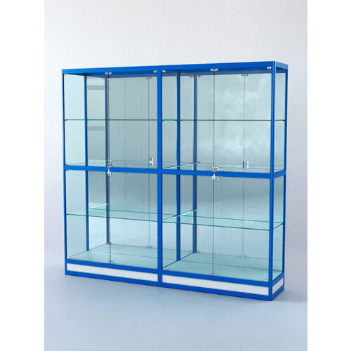 Витрина "прямоугольная" №4-2м-400-3 (задняя стенка - зеркало), Белый + Делфт голубой 200 x 40 x 200 см