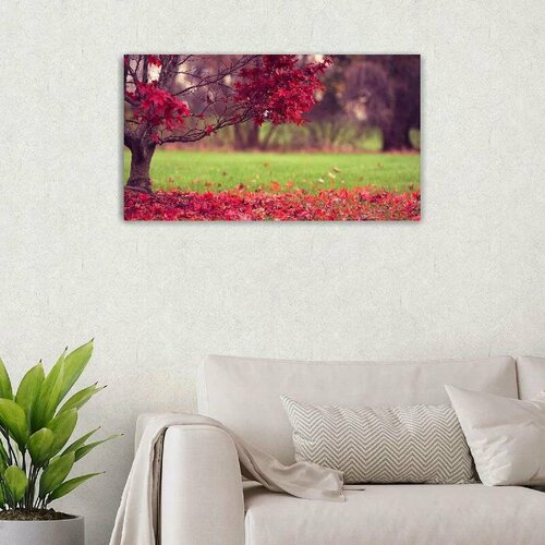 Картина на холсте 60x110 LinxOne "Дерево трава природа осень" интерьерная для дома / на стену / на кухню / с подрамником