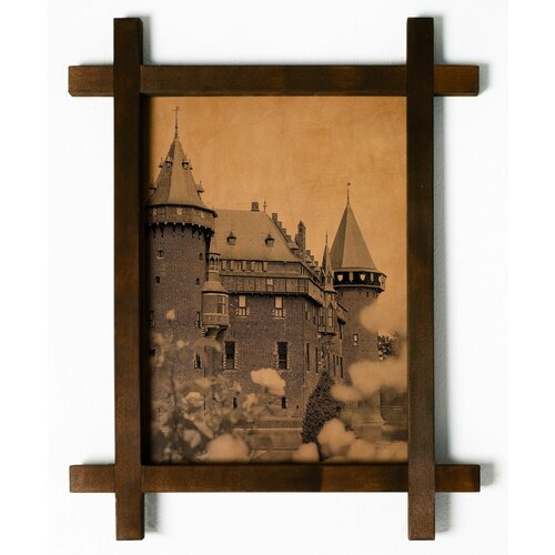 Картина Замок Де Хаар, Утрехт, гравировка на натуральной коже, интерьерная для украшения и декора на стену в деревянной раме, подарок, BoomGift