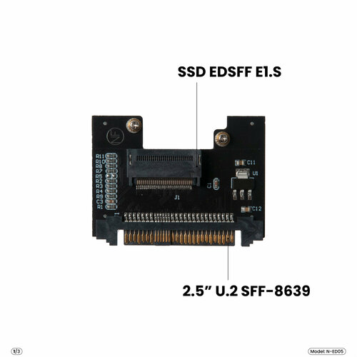 Адаптер-переходник для установки SSD EDSFF E1. S в разъем 2.5" U.2 SFF-8639, черный, NFHK N-ED05