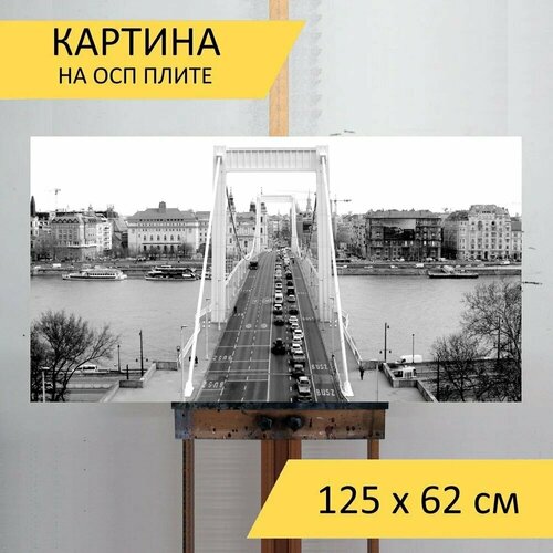 Картина на ОСП 125х62 см. "Мост, будапешт, венгрия" горизонтальная, для интерьера, с креплениями