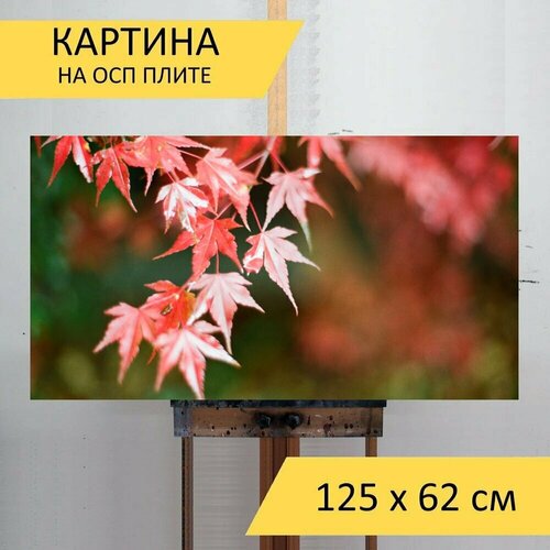 Картина на ОСП 125х62 см. "Осень, осенние листья, листья" горизонтальная, для интерьера, с креплениями