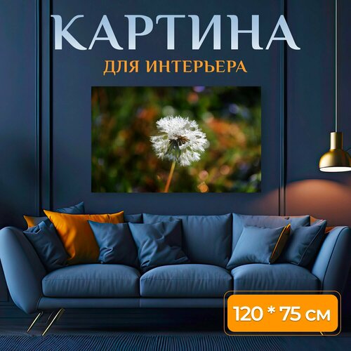 Картина на холсте "Одуванчик, природа, цветок" на подрамнике 120х75 см. для интерьера