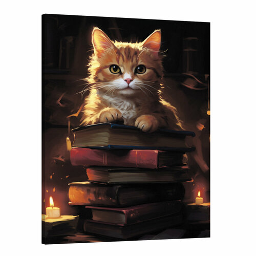 Интерьерная картина 50х70 "Кот с книгами"