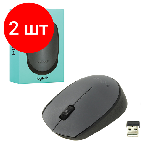 Комплект 2 шт, Мышь беспроводная LOGITECH M170, 2 кнопки + 1 колесо-кнопка, оптическая, черная, 910-004642