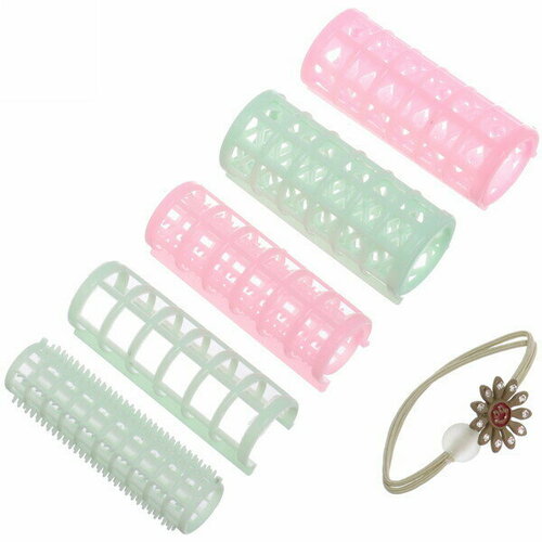 Бигуди в наборе 4шт с резинкой для волос «Beauty Room», цвет розовый и мятный, 7см.