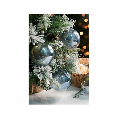 Набор стеклянных елочных шаров перлина: голубая жемчужина крупная, 10 см (упаковка - 6 шт.), EDG 684862-80-набор