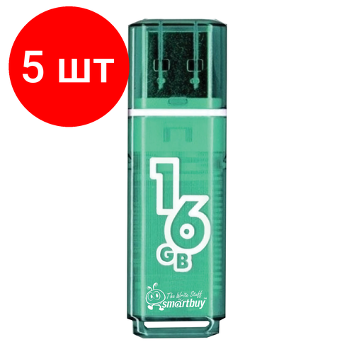 Комплект 5 шт, Флеш-диск 16 GB, SMARTBUY Glossy, USB 2.0, зеленый, SB16GBGS-G