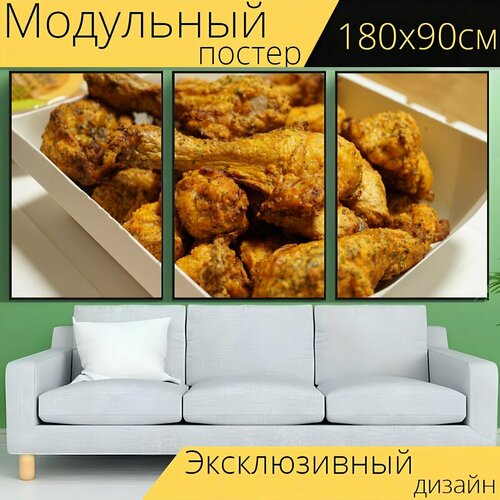 Модульный постер "Республика корея, курица, куриное блюдо" 180 x 90 см. для интерьера