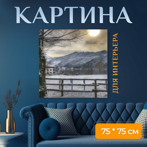 Картина на холсте "Снег, природа, зима" на подрамнике 75х75 см. для интерьера