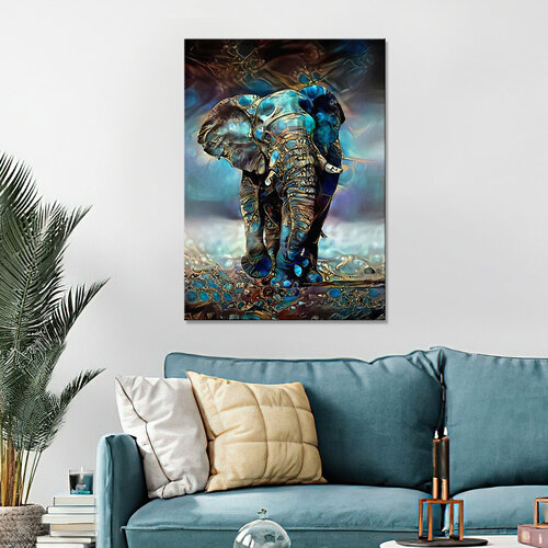Картина интерьерная-Слон синяя яркая мозаика 40х55