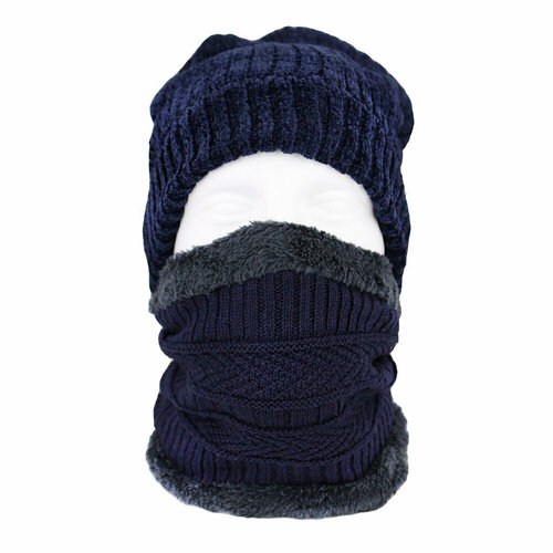 Комплект бини Kamukamu Комплект зимний на меху шапка + шарф цвет синий, размер OneSize, синий