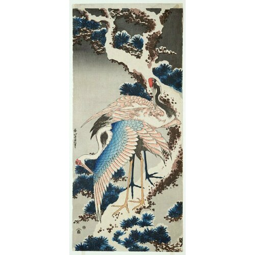 Плакат, постер на бумаге Katsushika Hokusai-Cranes/Кацусика Хокусай-Журавли. Размер 21 на 30 см