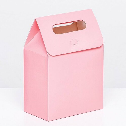 Коробка-пакет с ручкой, розовая, 19 х 14 х 8 см(5 шт.)