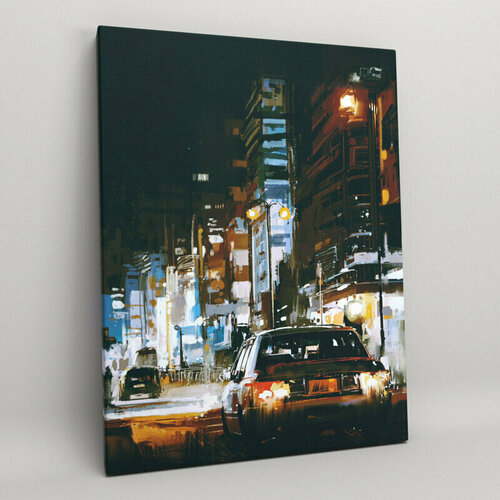 Картина на холсте (интерьерный постер) "Ночной траффик иллюстрация", с деревянным подрамником, размер 45x60 см