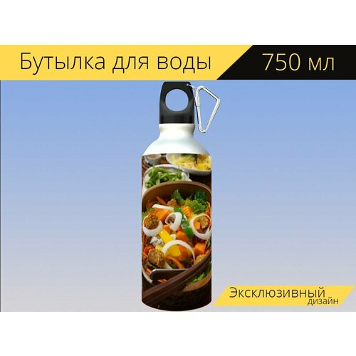 Бутылка фляга для воды "Темпе, салат, вегетарианец" 750 мл. с карабином и принтом